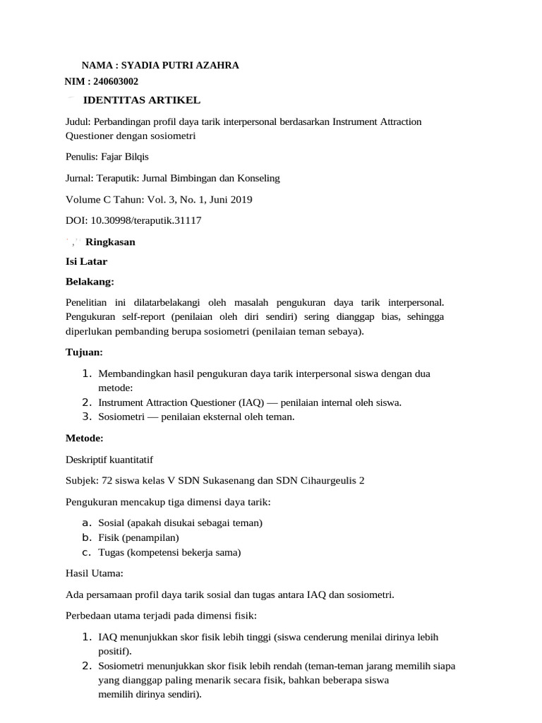 Perbandingan Profil Daya Tarik Interpersonal Berdasarkan Instrument ...