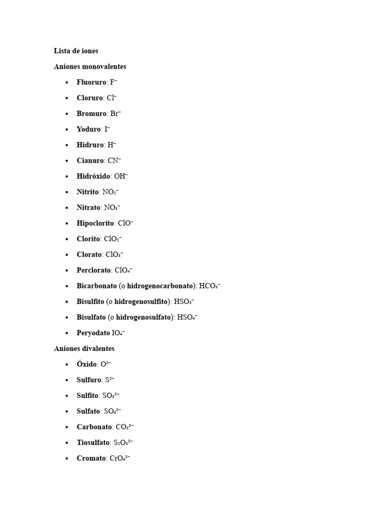 Lista de Iones | PDF