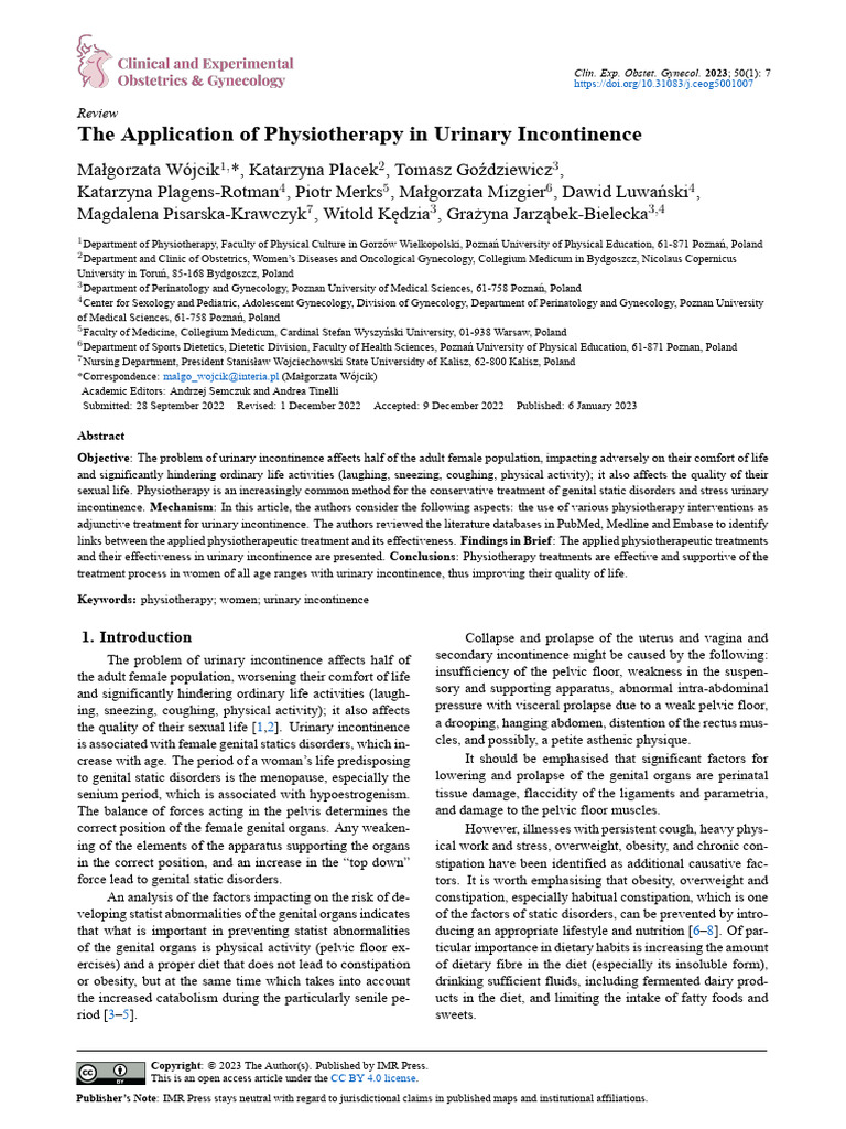 2023the Application of Physiotherapy in Urinary Incontinence | PDF ...