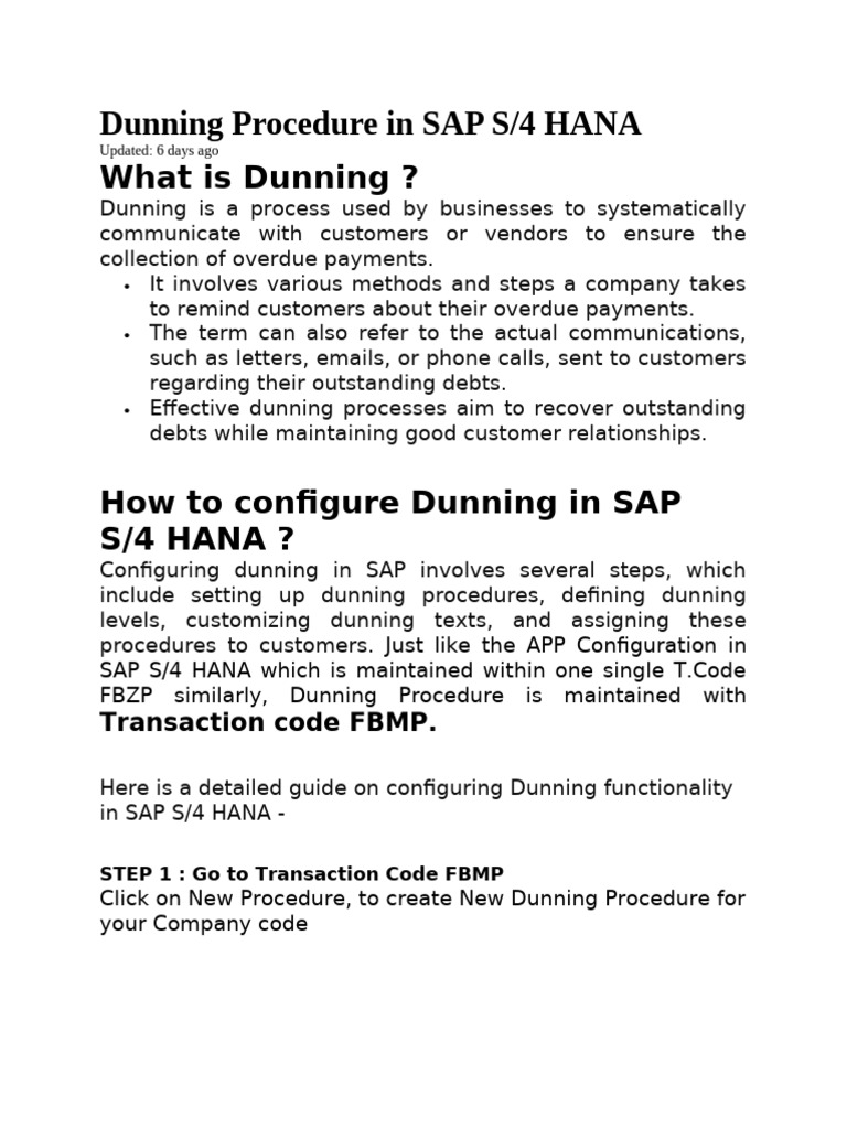 Configuring Dunning in SAP S/4 HANA | PDF | Invoice | Computing