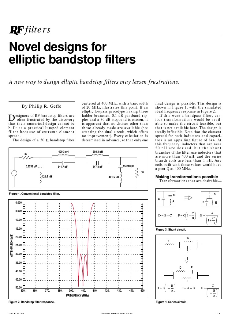 Novel Designs For Elliptic Bandstop Filters | PDF | Electronic Filter ...