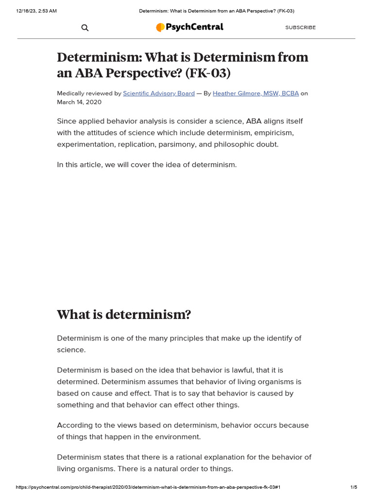 Determinism - What Is Determinism From An ABA Perspective - (FK-03 ...