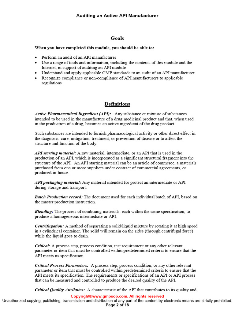 Audit 017 Auditing An Active API Manufacturer Sample | PDF | Chemical ...