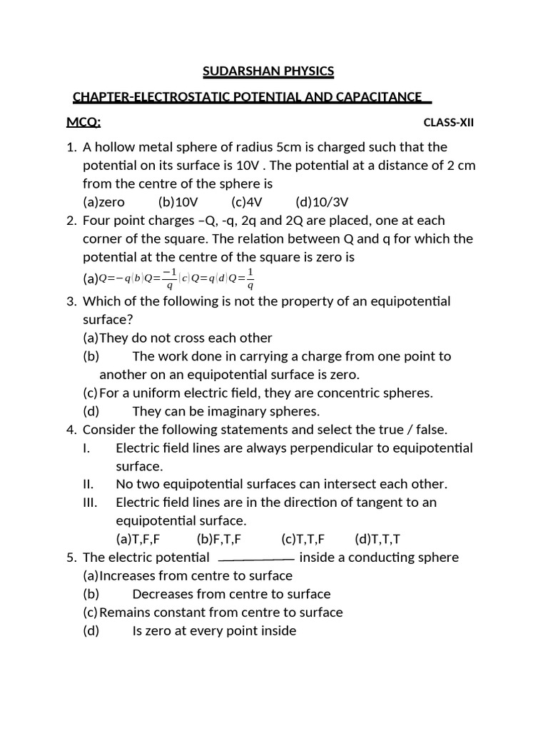Physics Xii Electrostatic Potential and Capacitance | PDF | Capacitor | Capacitance