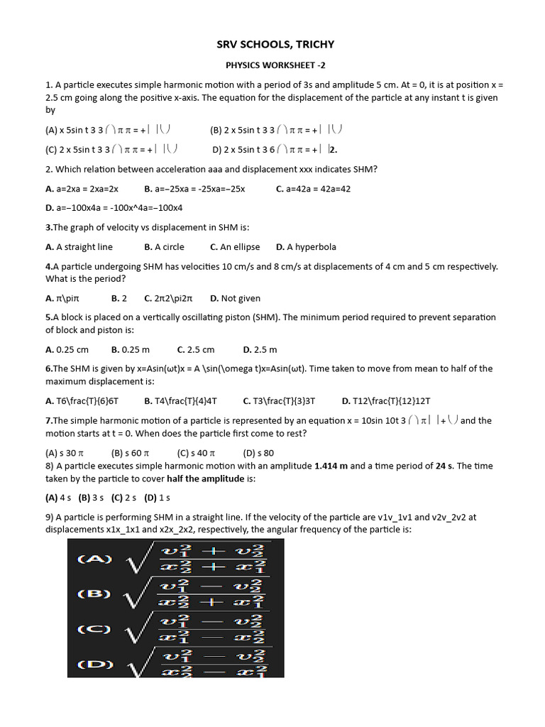 Physics Worksheet 2 - Oscillation | PDF