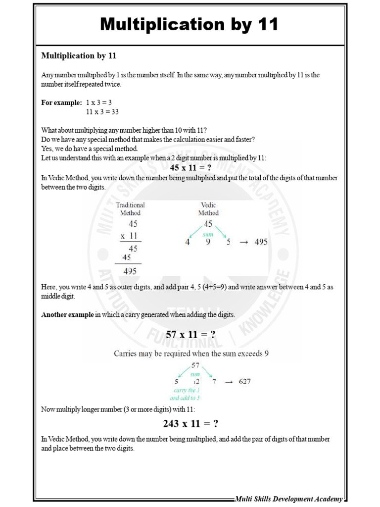 Multiplication of 11 | PDF
