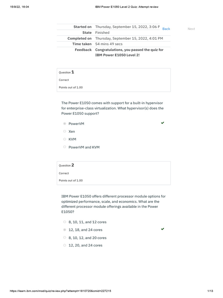 IBM Power E1050 Level 2 Quiz Review | PDF | Computer Security | Security