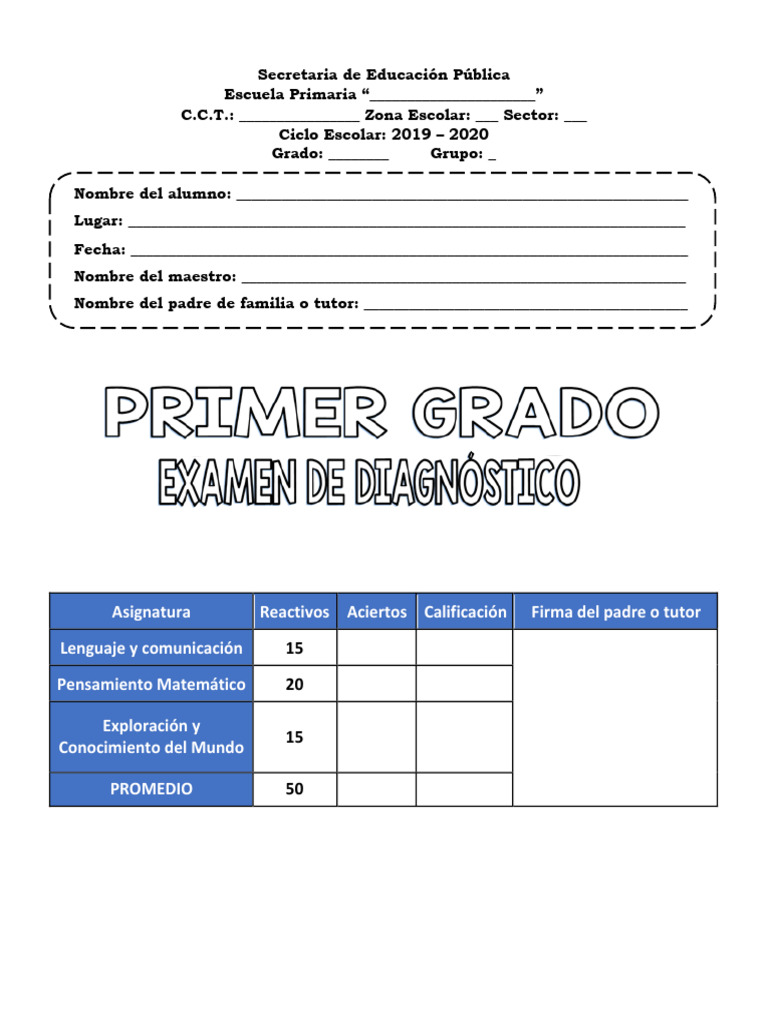 Examen diagnóstico primer grado primaria | PDF