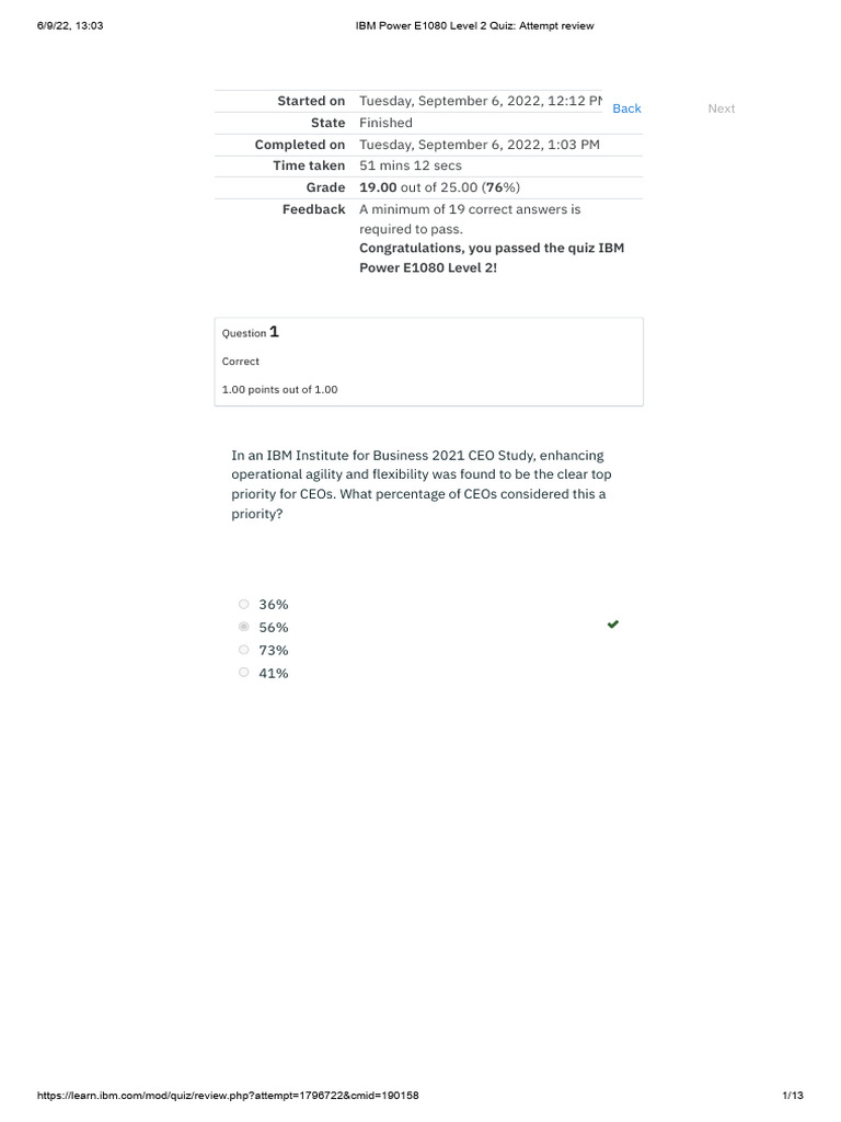 IBM Power E1080 Level 2 Quiz - Attempt Review | PDF | Computing ...