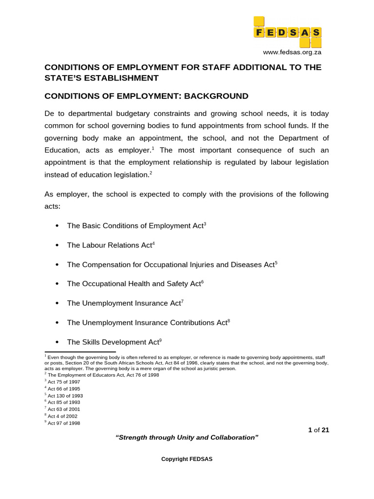 Employment Conditions for School Staff | PDF | Employment | Workweek ...