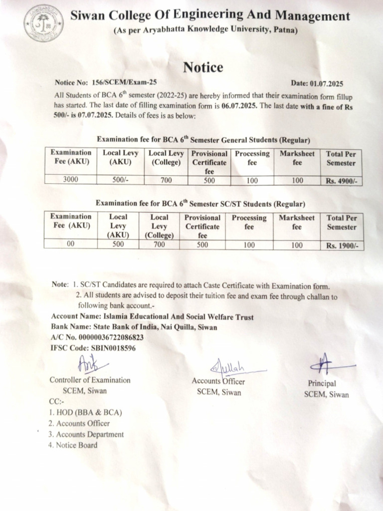 Notice For BCA 6th Semester | PDF