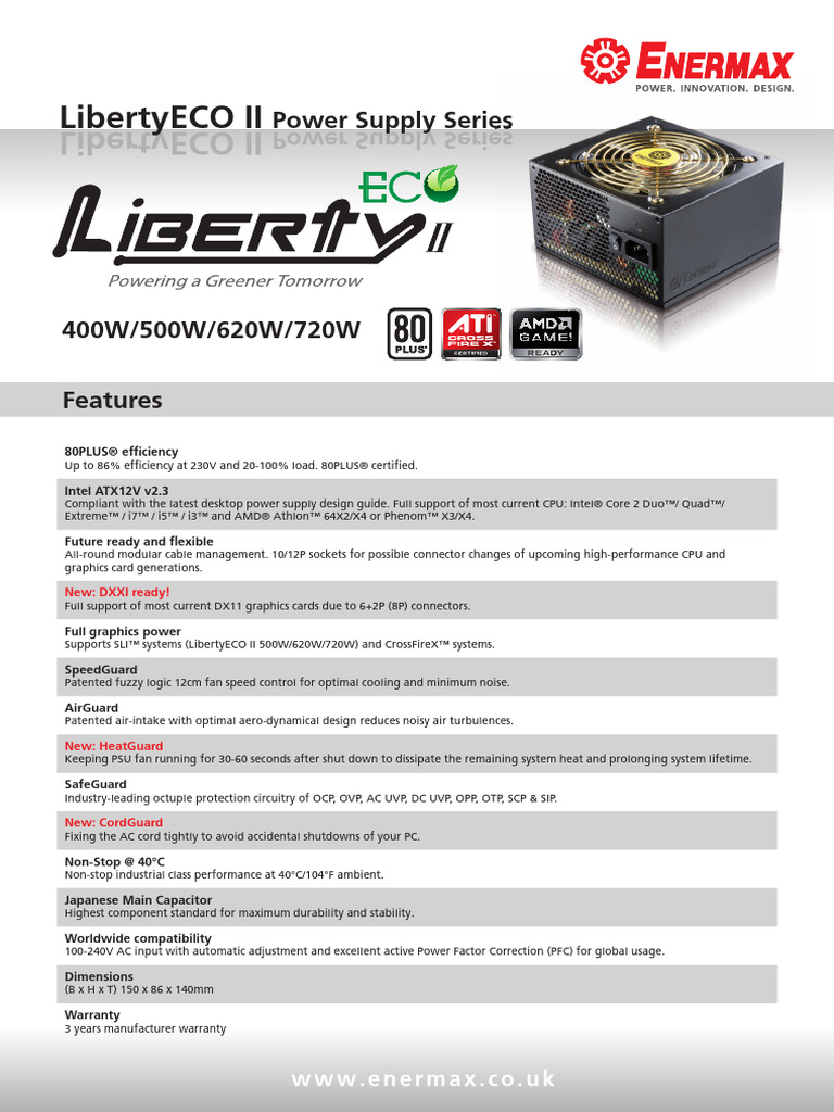 Liberty Eco II 400-720W Datasheet en | PDF | Computer Hardware | Electrical Engineering
