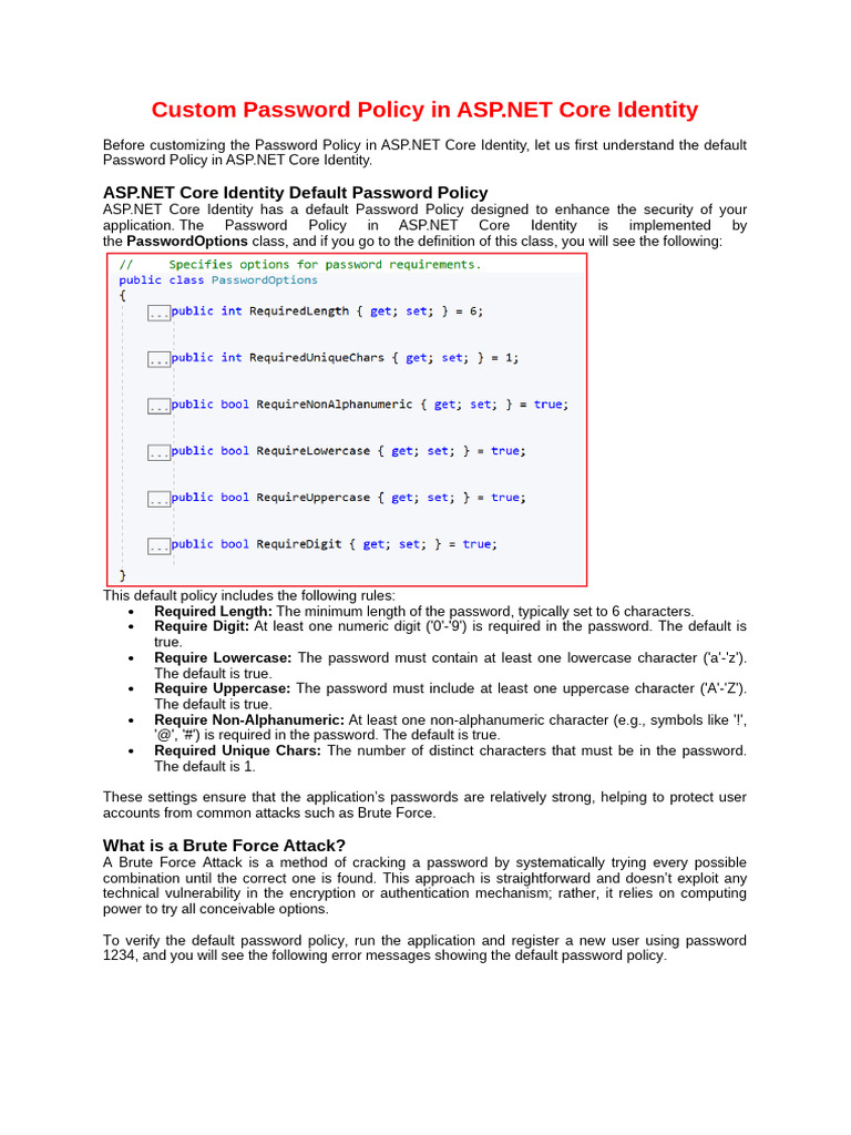 Part - 7 Custom Password Policy in ASP - Net Core Identity | PDF | Password | Letter Case