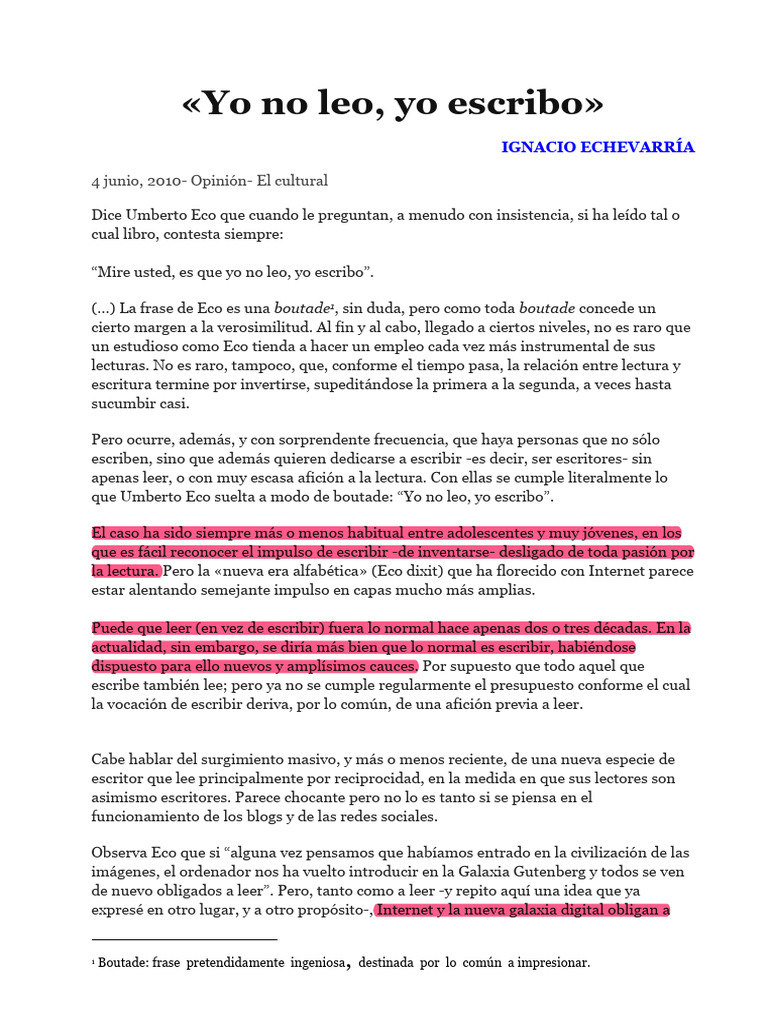 Yo No Leo Yo Escribo | PDF