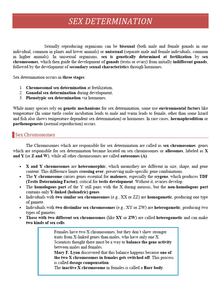 Sex Determination 12th Class | PDF | Sex | Genetic Linkage