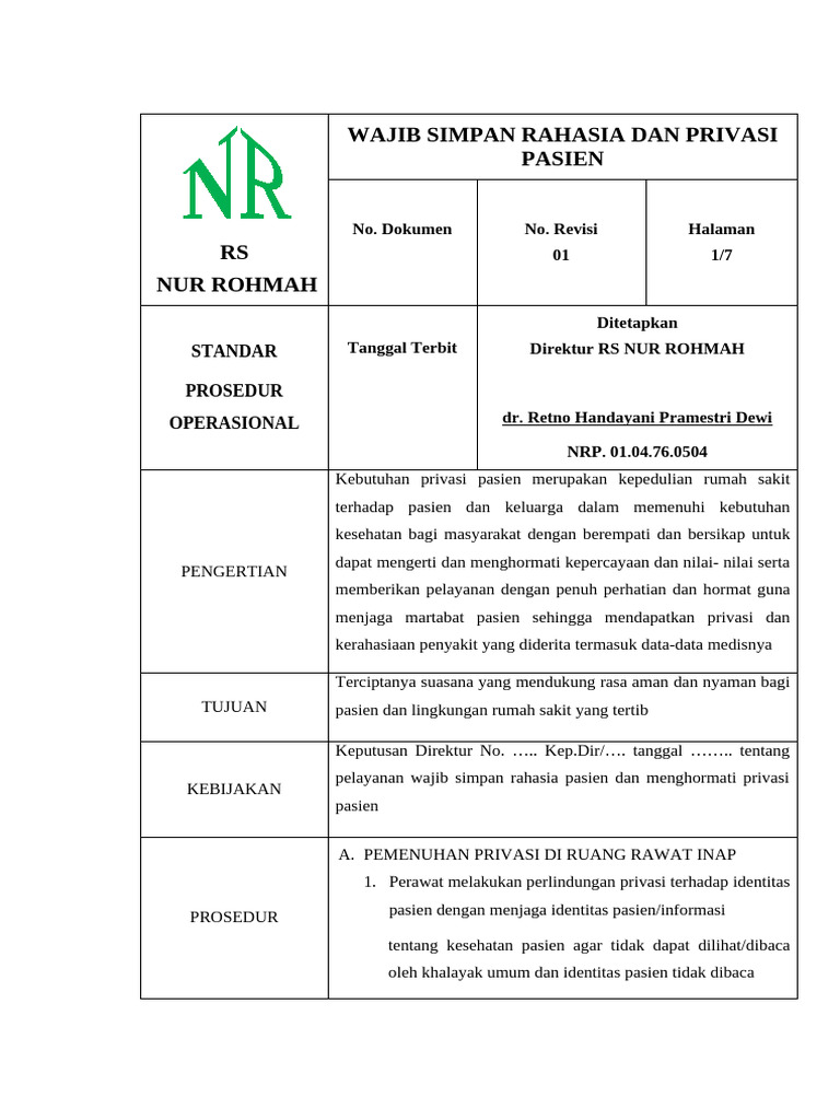 Kebijakan Privasi Pasien RS Nur Rohmah | PDF
