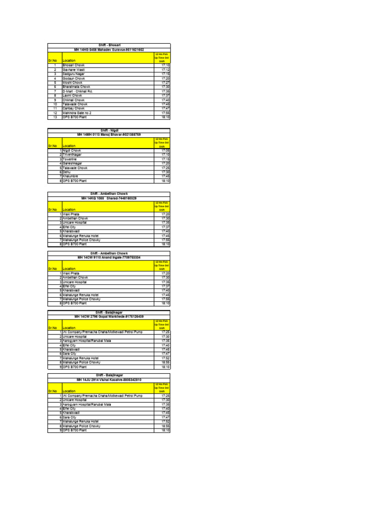 B700 12 Hrs Shift Bus Timining | PDF