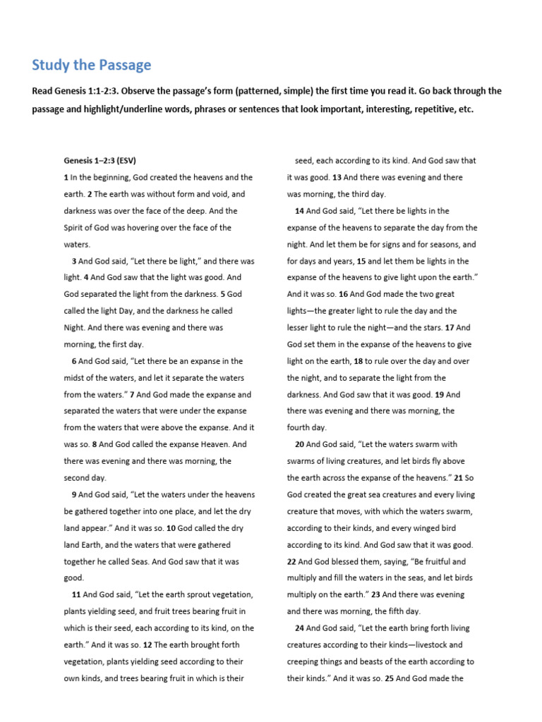 Genesis 1: Creation Overview ESV | PDF | Heaven | Seed