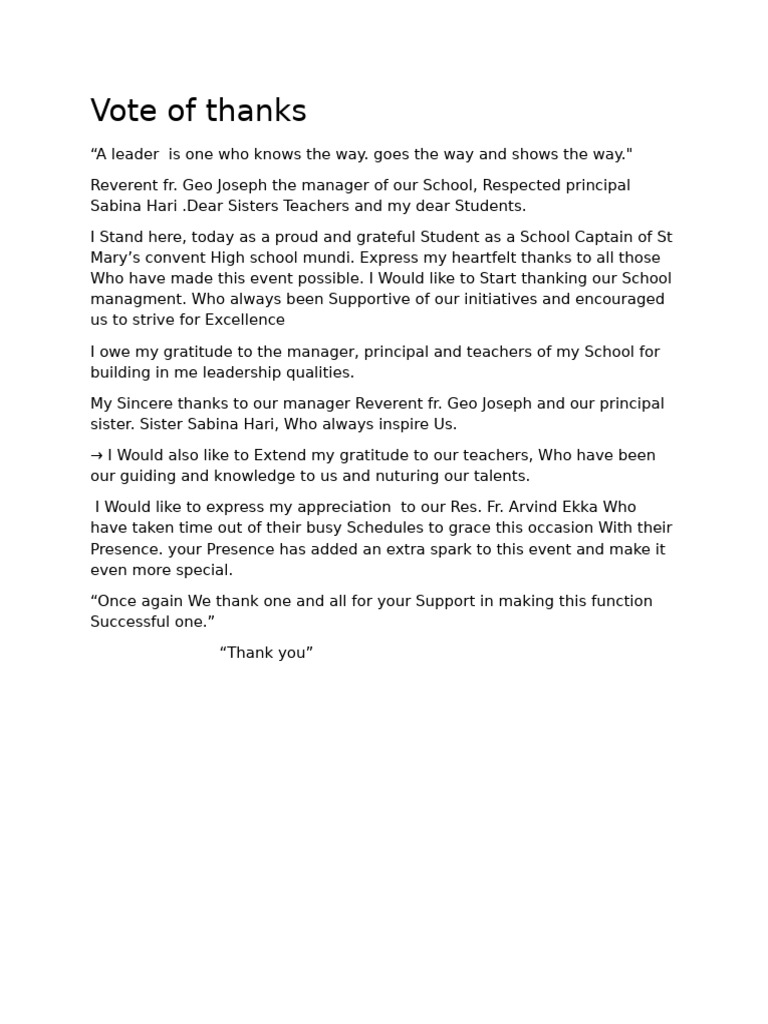 Vote of Thanks. | PDF