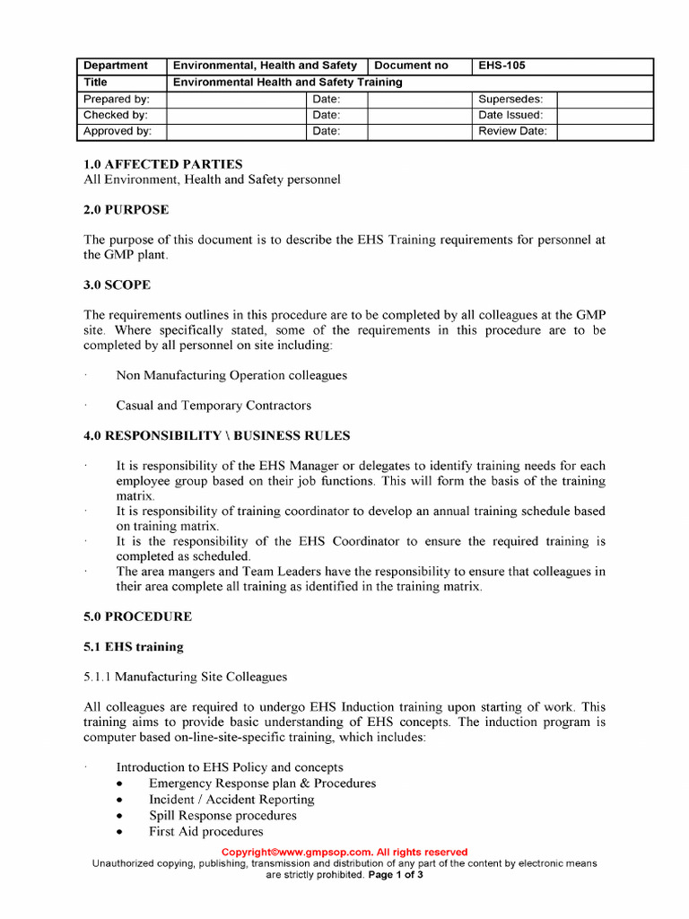 EHS 105 Environmental Health and Safety Training Sample | PDF