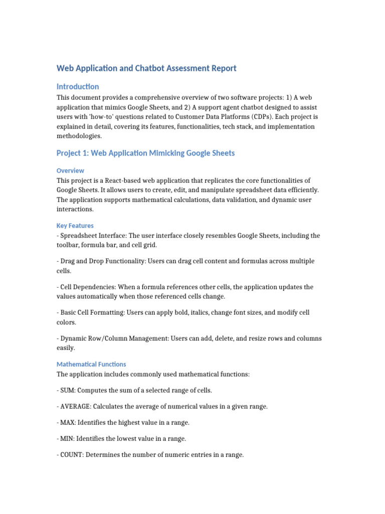Web App & Chatbot Assessment Report | PDF | Spreadsheet | Computing