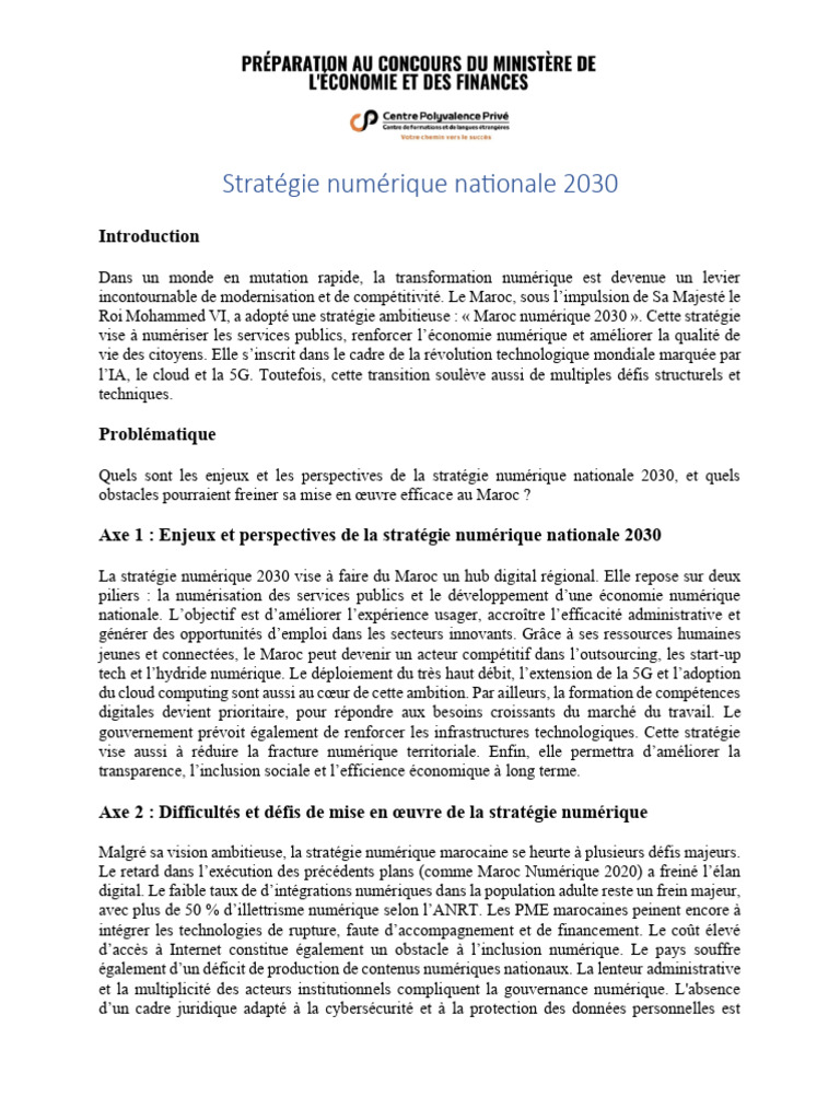 Stratégie numérique Maroc 2030 : enjeux et défis | PDF | Maroc ...