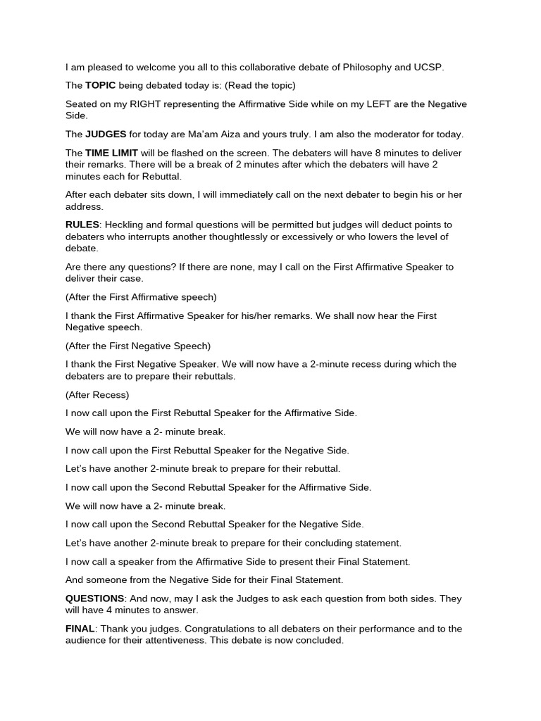 Script For Debate | PDF