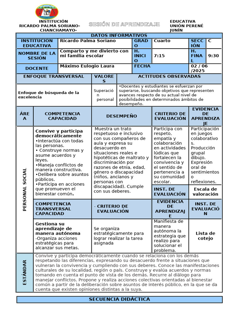 SESIÓN PS. Comparto y Me Divierto Con Mi Familia Escolar | PDF ...