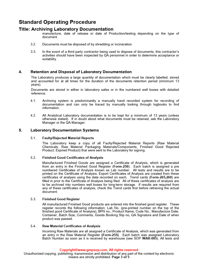 Laboratory Documentation Archiving SOP | PDF | Laboratories