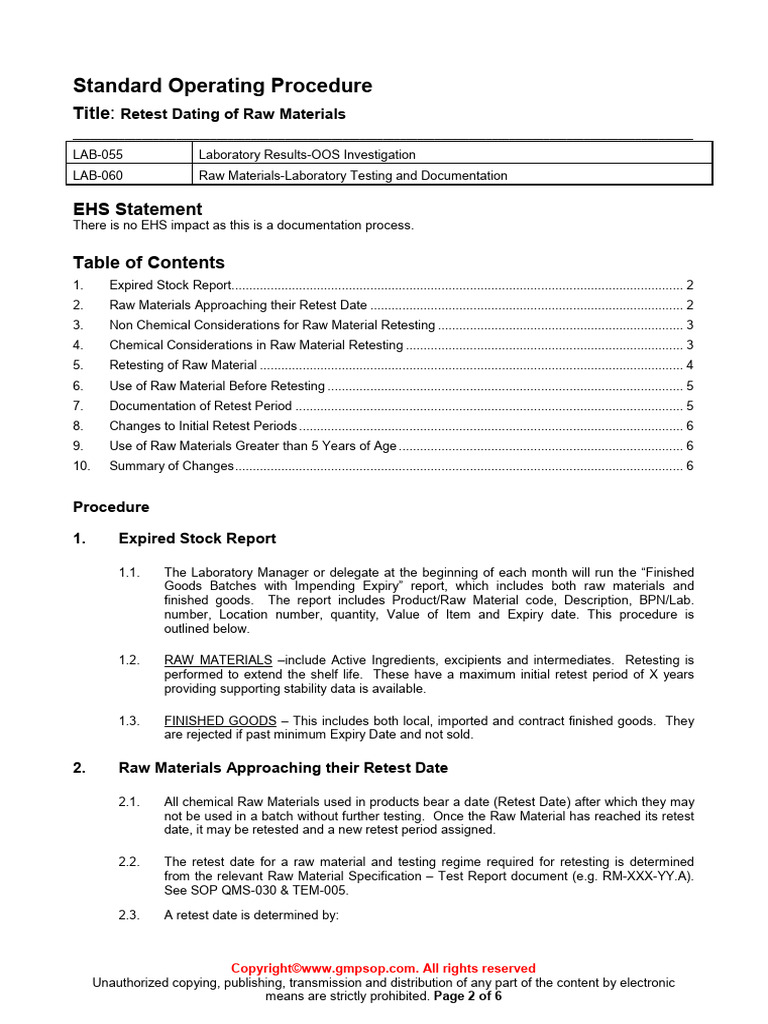 Retesting Procedures for Raw Materials | PDF
