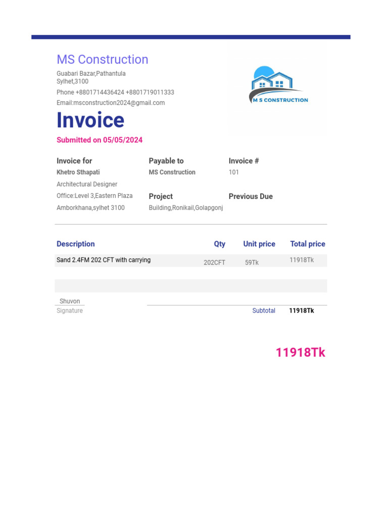 Invoices for Khetro Sthapati Projects | PDF | Business Documents