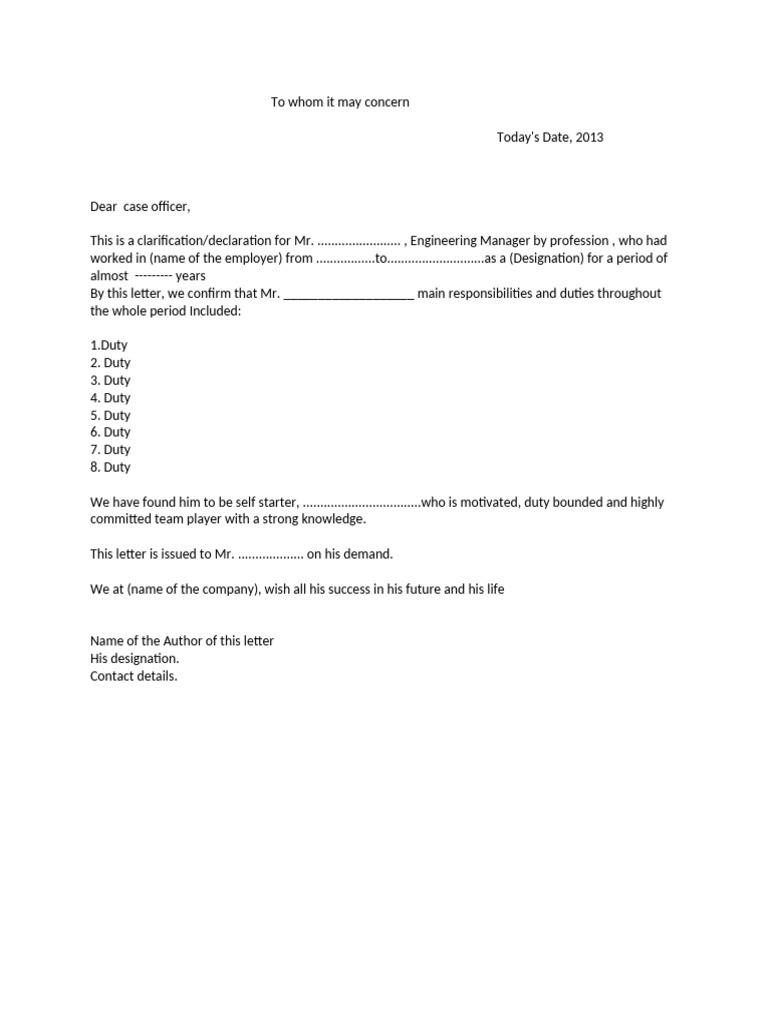 On Duty Letter Format for Employers | PDF