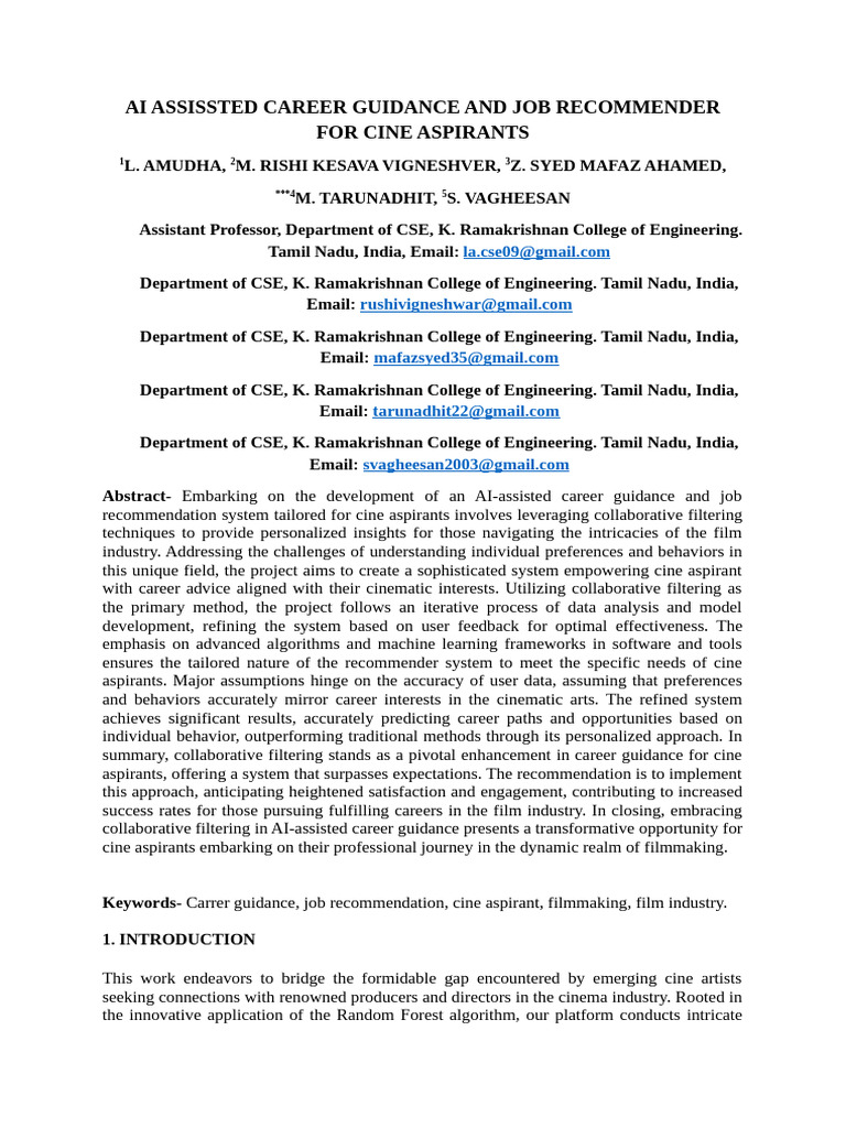 AI Assisted Career Guidance and Job Recommender For Cine Aspirants ...