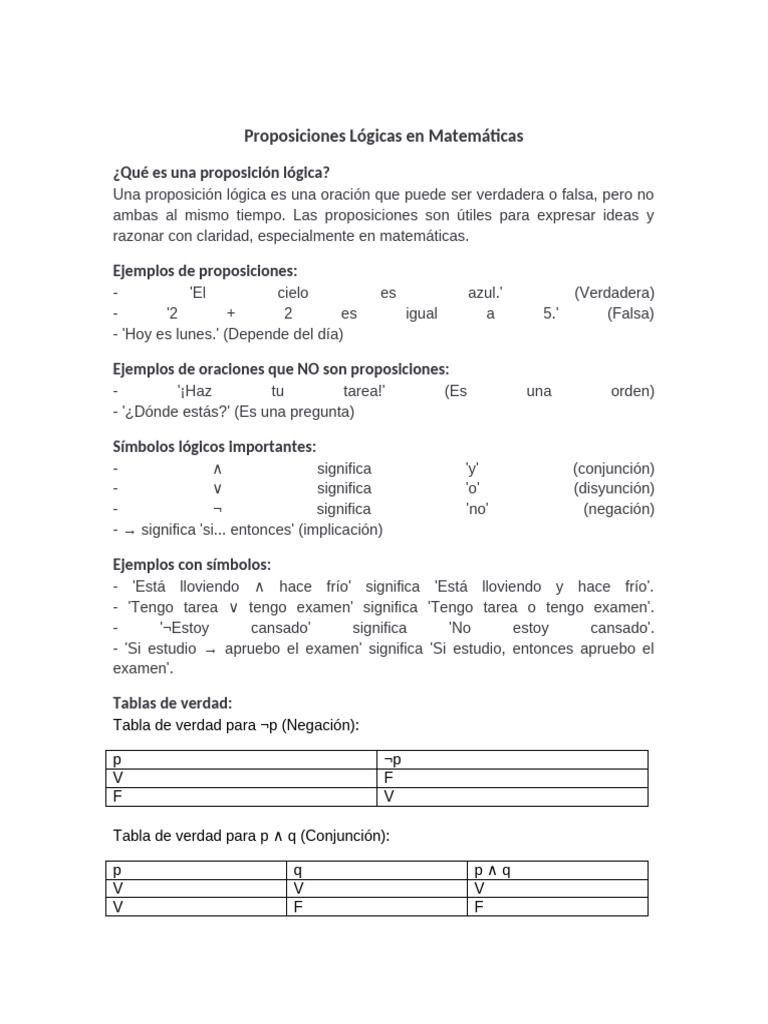 Proposiciones Logicas NEE Grado3 Con Teoria y Tablas | PDF | Proposición | Gramática