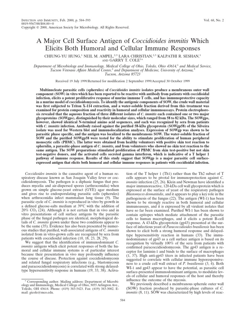 Hung Et Al A Major Cell Surface Antigen of Coccidioides Immitis Which ...