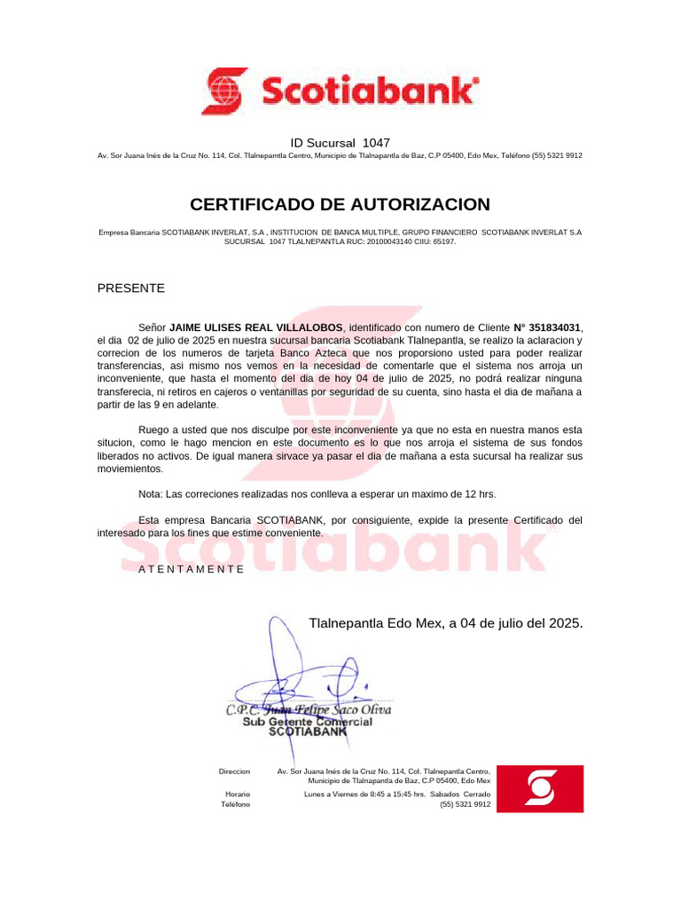 Certificado de Retiro Scotia | PDF