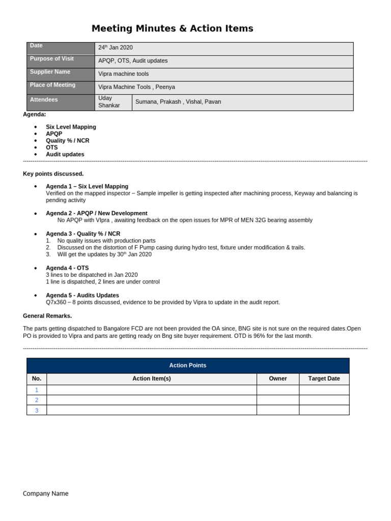 Vipra Machine Tools Meeting Summary | PDF