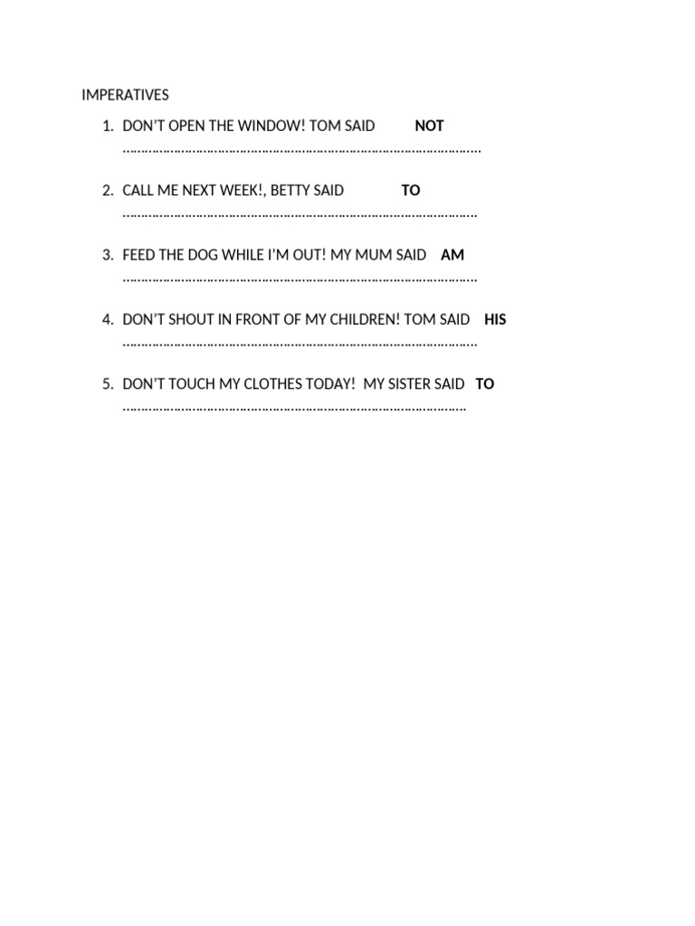 Reported Speech - Imperatives | PDF