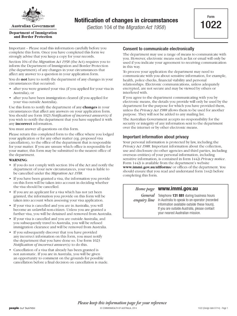 Form 1022: Change of Circumstances | PDF | Travel Visa | Identity Document
