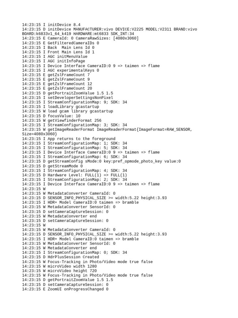 Vivo V2225 Camera Initialization Log | PDF | Software Development Kit ...