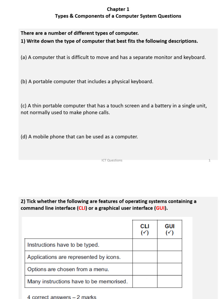 Chapter 1 - Types & Components of A Computer System Questions | PDF ...