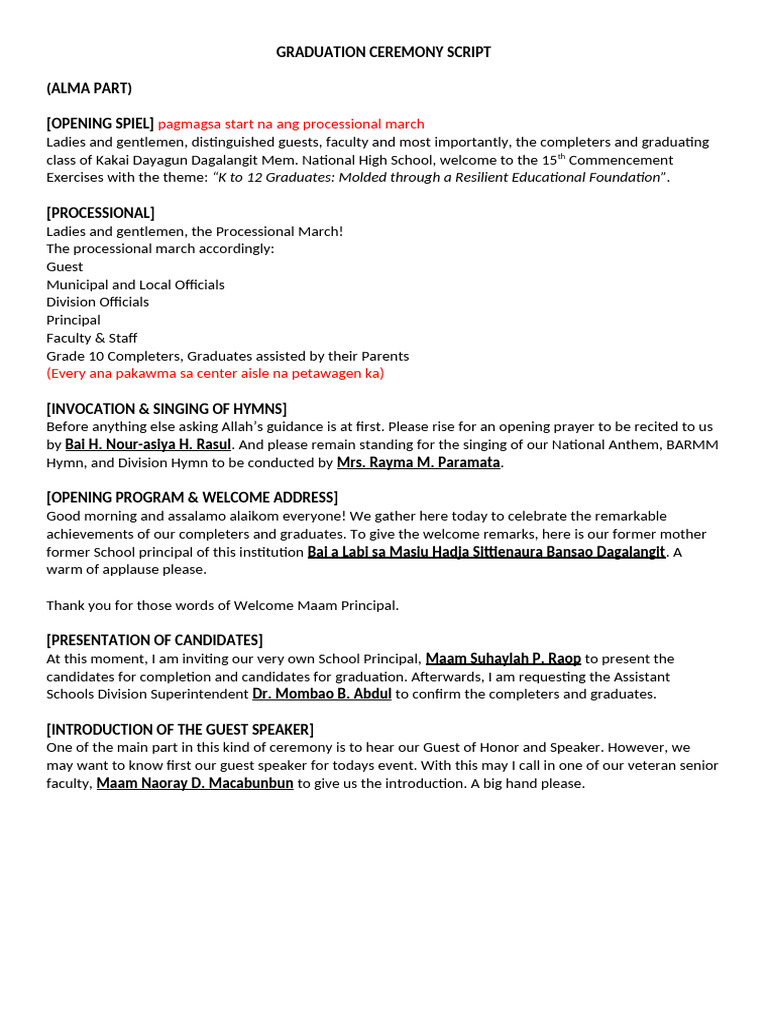 Graduation Ceremony Script | PDF