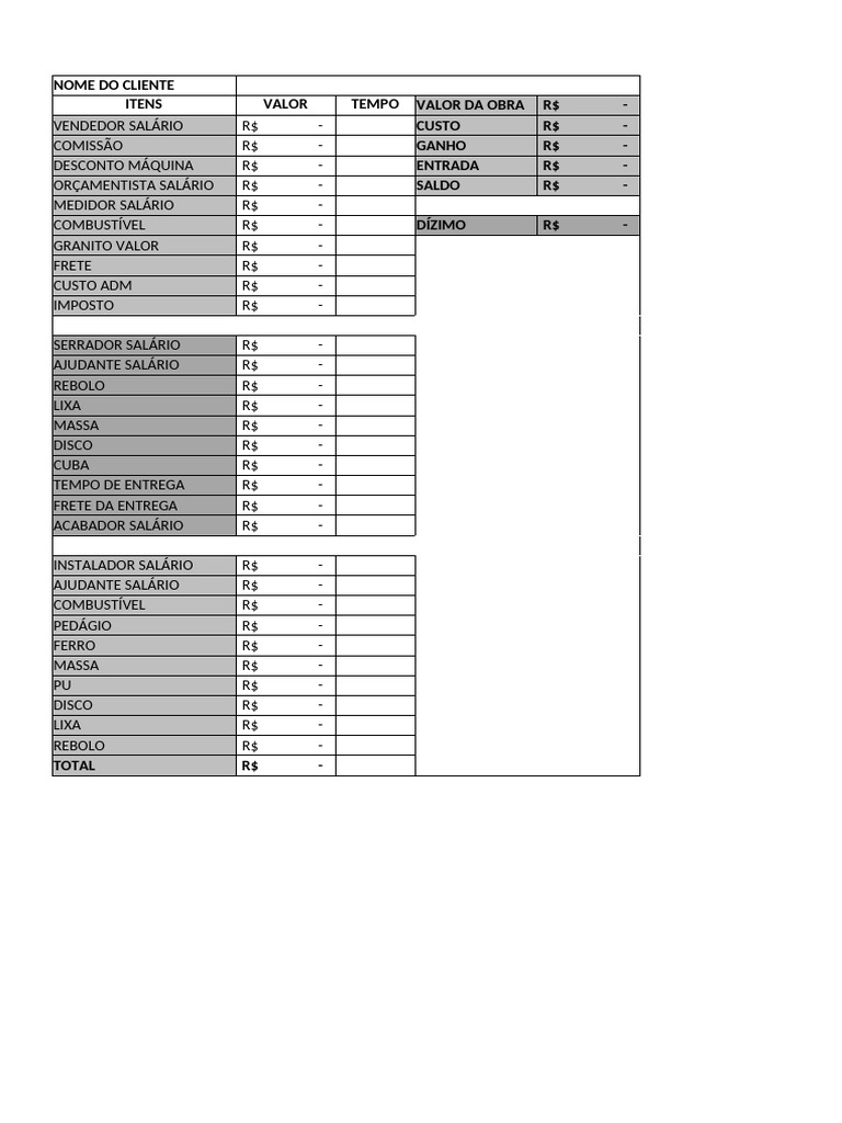 Planilha de Custos | PDF
