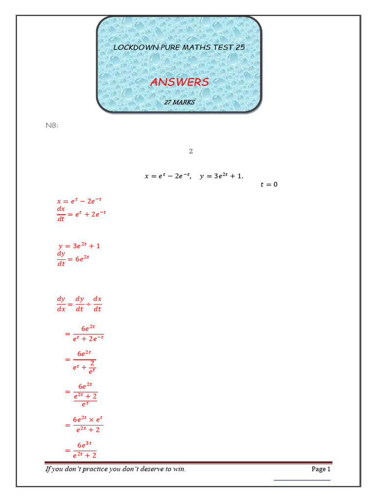 Answers - Lockdown Pure Maths Test 25 - Trockers | PDF | Equations | Sphere