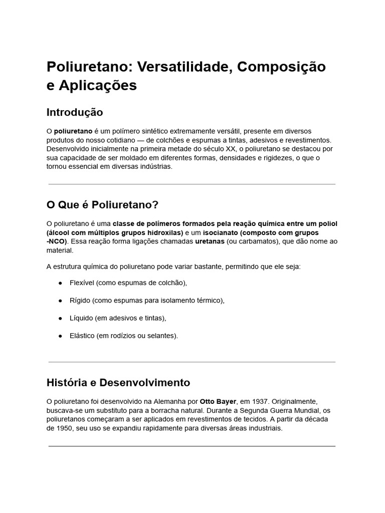 Poliuretano Versatilidade, Composição e Aplicaçõess | PDF | Poliuretano ...