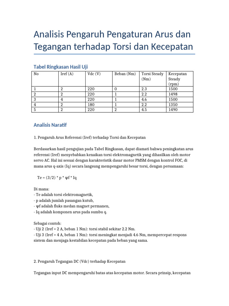 Pengaruh Arus dan Tegangan pada Torsi Motor | PDF