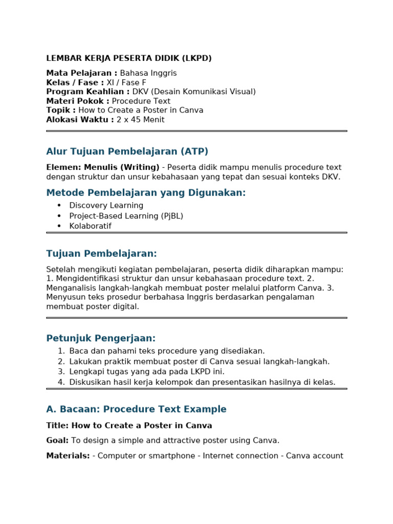 Lkpd Procedure Canva Dkv | PDF