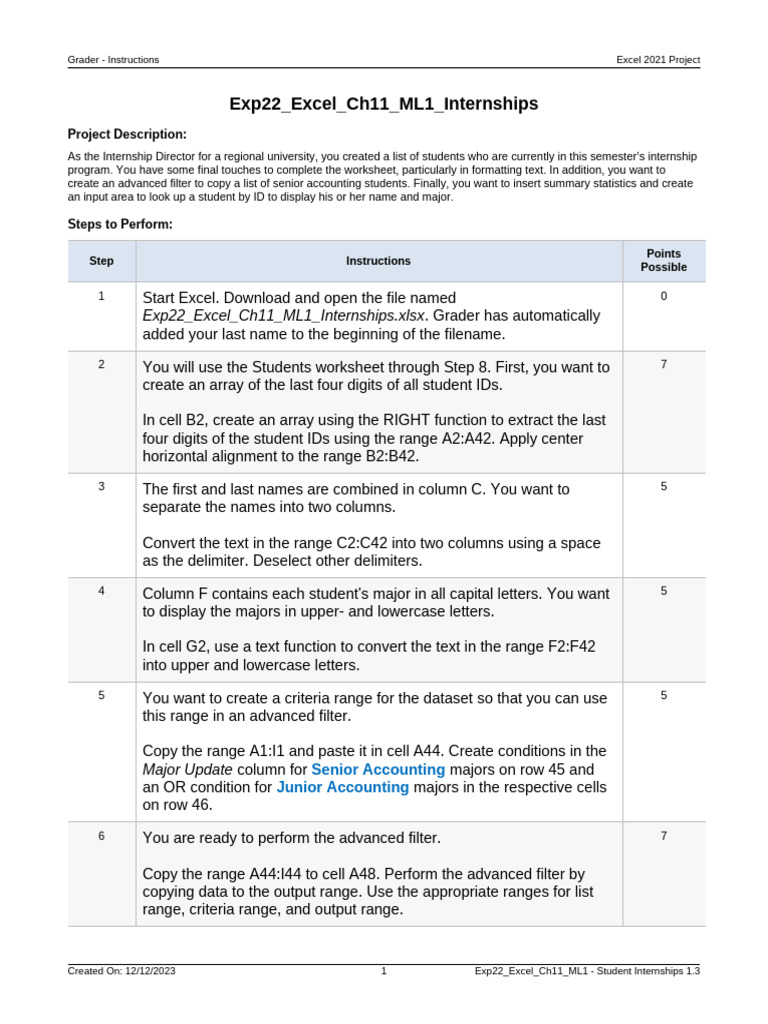 Exp22 Excel Ch11 ML1 Internships Instructions | PDF | Computer Data ...