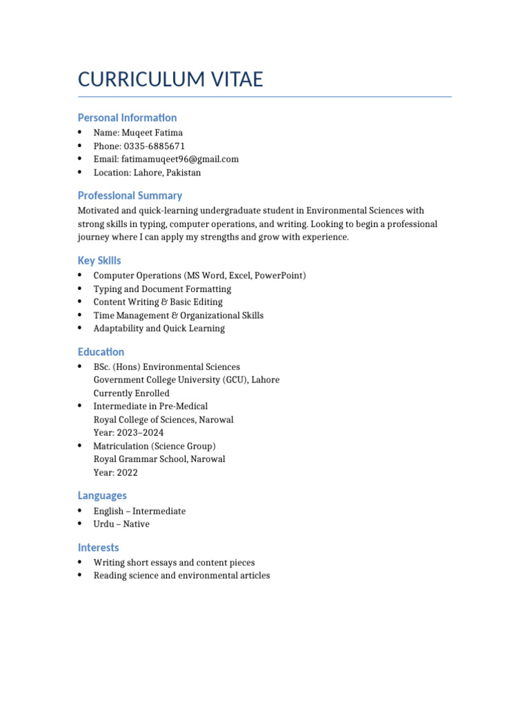 Muqeet_Fatima_CV | PDF