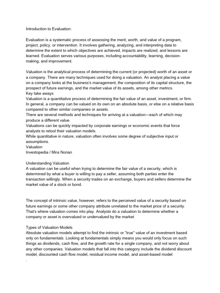 Introduction To Evaluation | PDF | Valuation (Finance) | Discounted Cash Flow